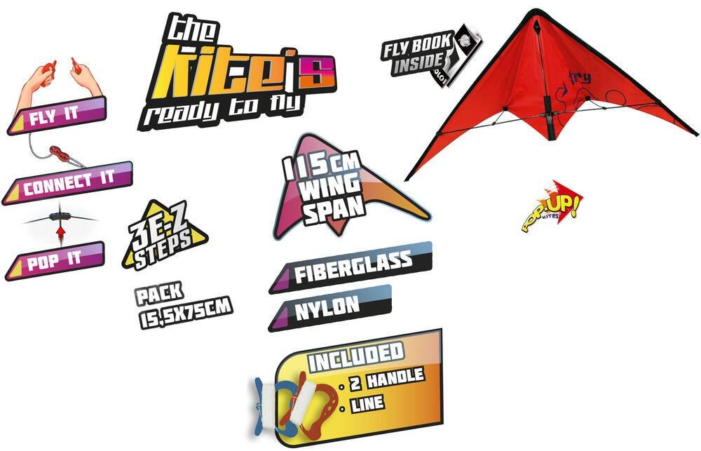 Cerf-volant Pop Up Acrobatique Try 115 Cm Rouge - La Grande Récré